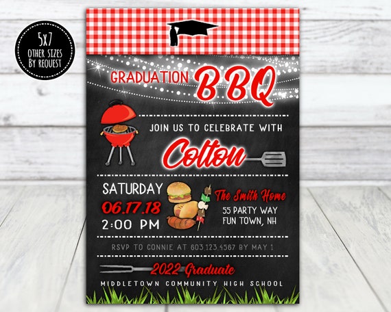 High School Graduation BBQ Party Invitation Girl or Boy, Barbecue Party ...