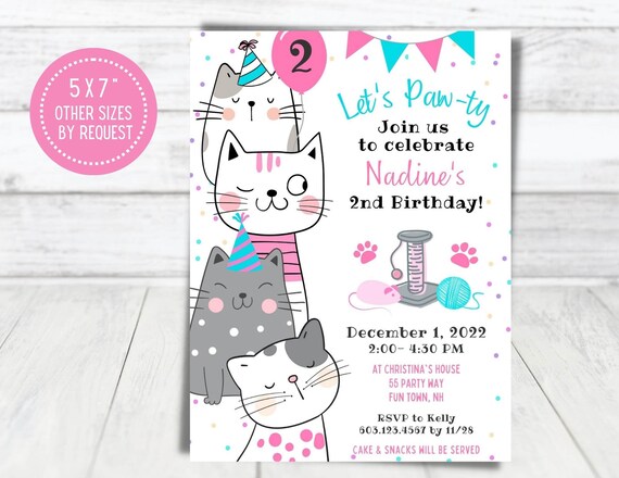 Cats Invitation - Kitty Party Invite - Cat Birthday Party Invitation ...
