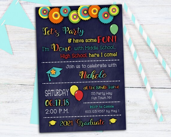 Graduation Party Invitation Girl or Boy, 8th Grade Graduation, Middle ...