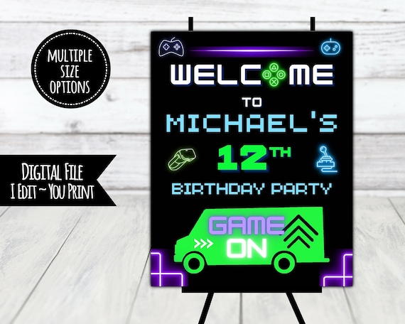 Video Game Party Welcome Sign - Game Truck Birthday Party Sign - Video ...