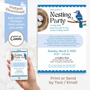 Bluejay Nesting Party Invitation Template Printable Invite Editable ...