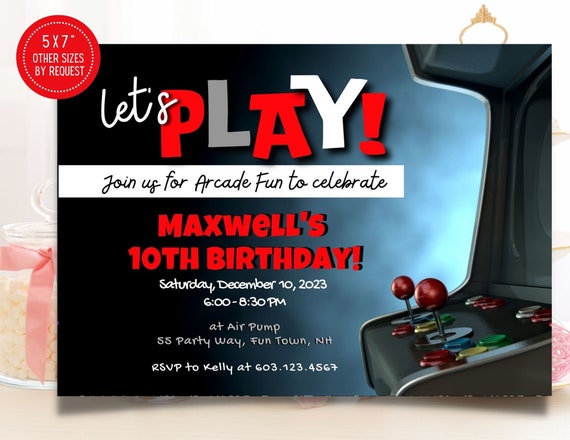Arcade Party Invitation, Arcade Games Birthday Party Invite, Gaming ...