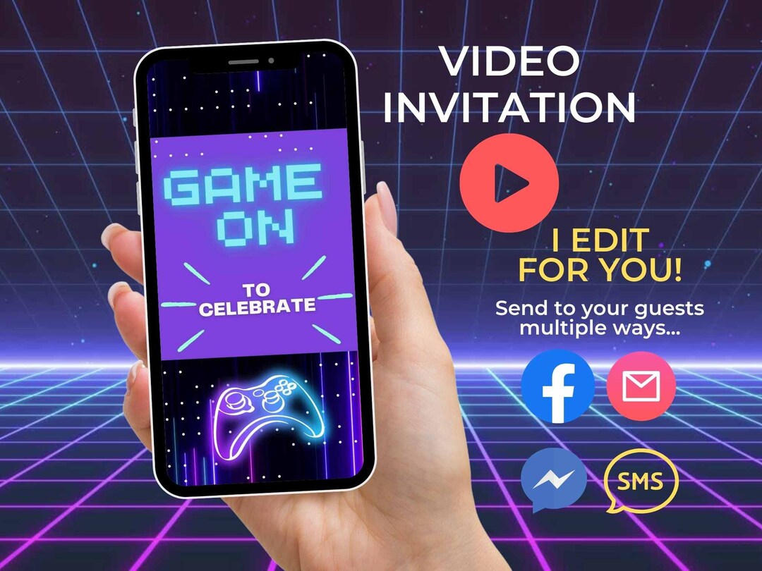 Video Game Birthday Party Video Invitation Gamer Theme Party Invite ...