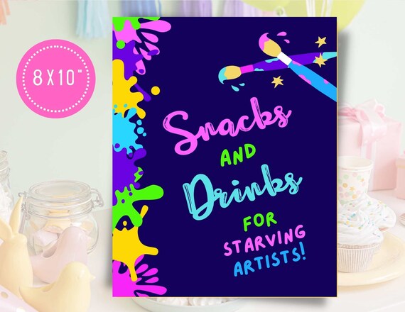 Art Birthday Party Food Sign - Paint Party Snacks and Drinks Sign ...