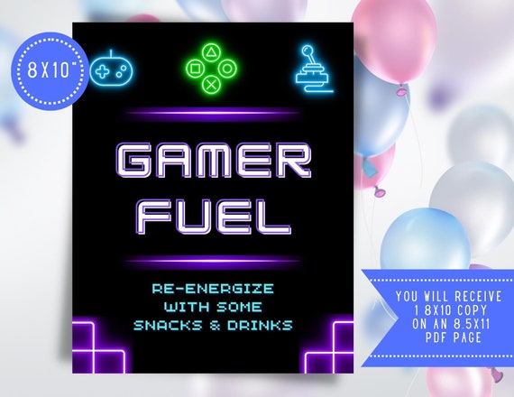 Food Sign for a Video Game Party - Snacks and Drinks Sign - Gamer Fuel ...