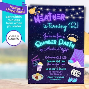 Slumber Party Invitation Pajama Party Invite Late Over Birthday Party ...
