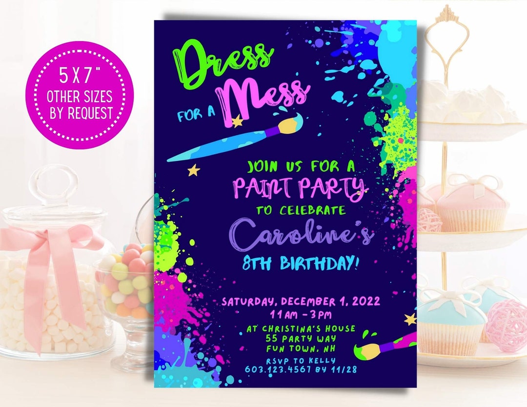 Painting Party Invitation for a Dress for A Mess Party Invite Girl Art ...