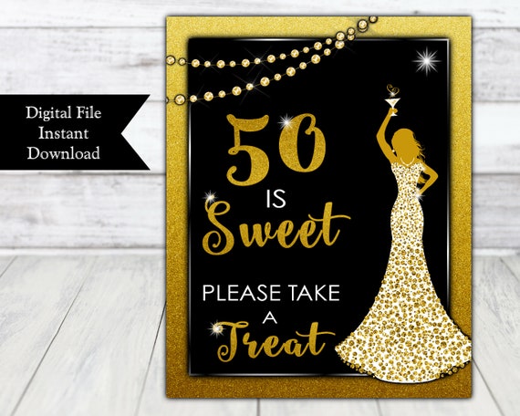 50 Is Sweet Please Take a Treat Sign for Womans Birthday Party, 50th ...