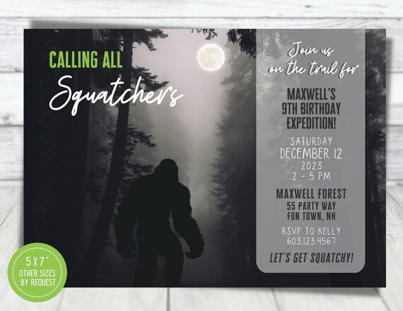 Bigfoot Party Invitation - Sasquatch Birthday Party Invite - Bigfoot ...