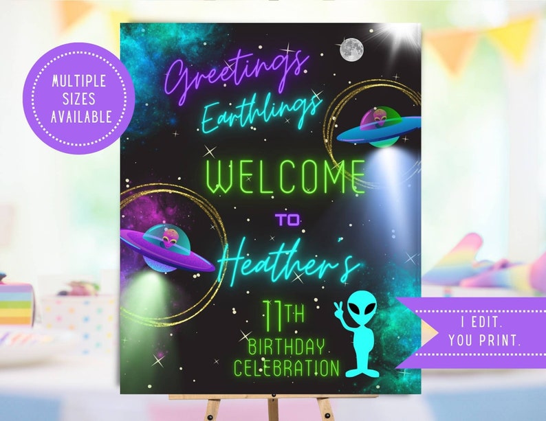 UFO Welcome Sign Alien Welcome Sign Greetings Earthlings - Etsy