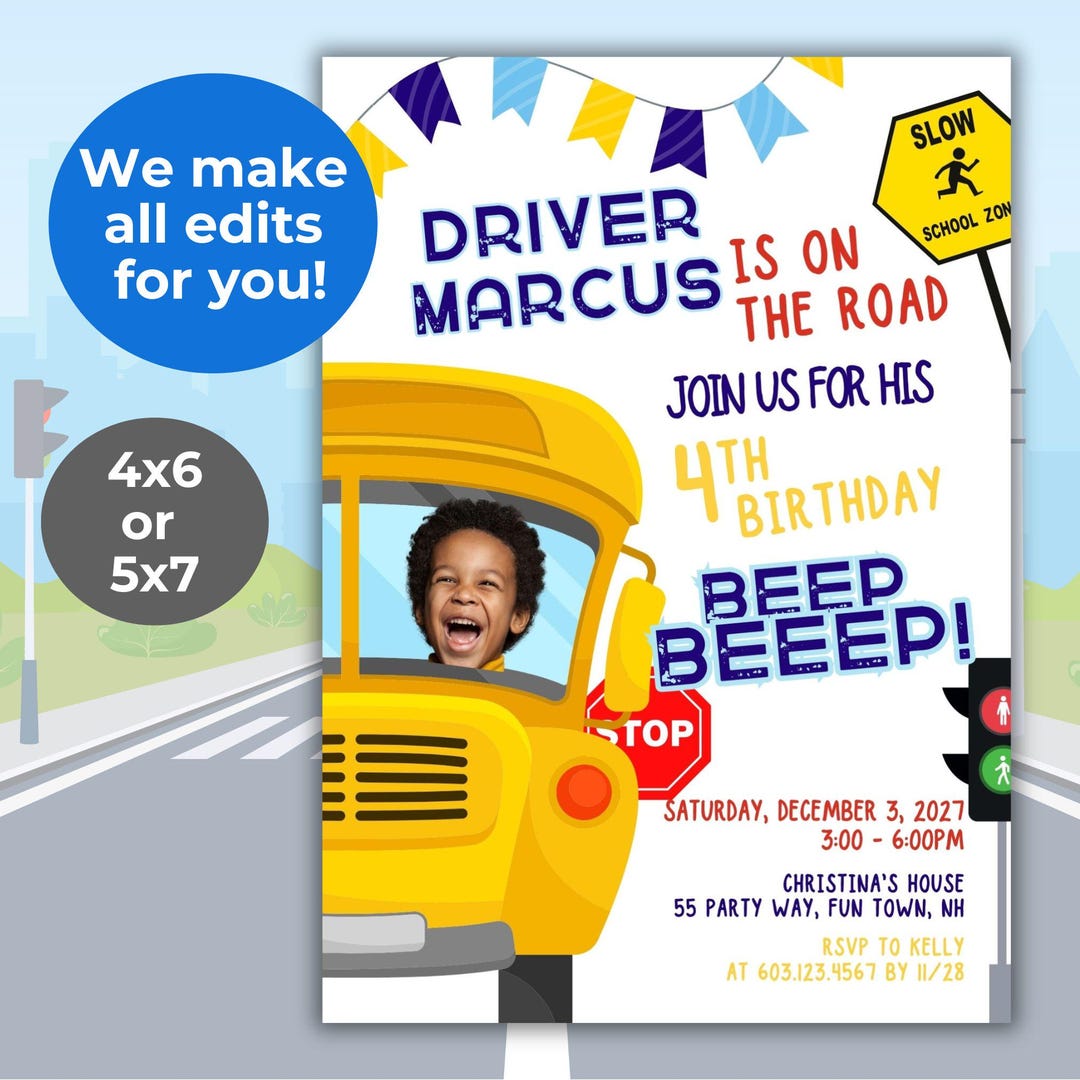 Custom School Bus Birthday Invitation Boy Printable School Bus Party ...