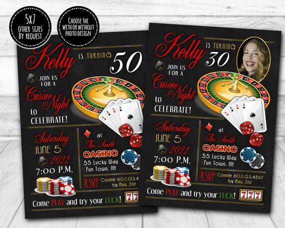 Casino Party Invitation Woman or Man's Birthday Invite - 40th Birthday ...