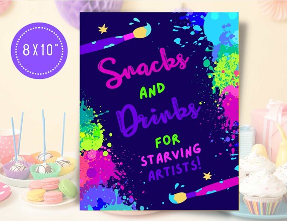 Art Birthday Party Food Sign - Paint Party Snacks and Drinks Sign ...