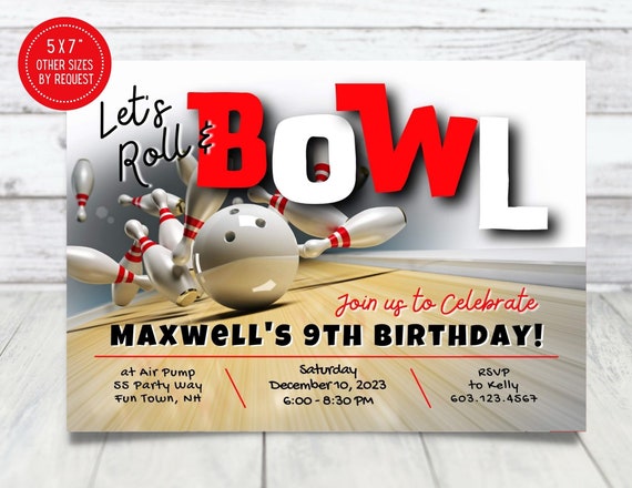 Bowling Birthday Party Invitation, Bowling Alley Party Invite, Roll ...