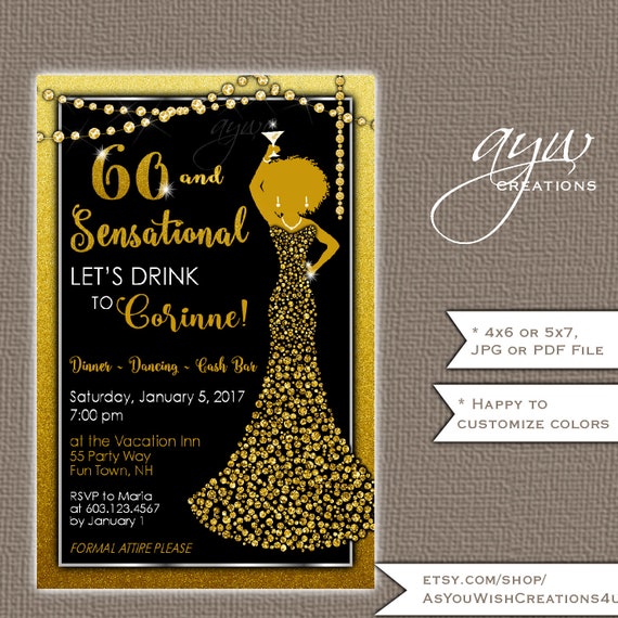60th Birthday Party Invitation For The Woman Who Is Sixty And Sensational Elegant Digital 