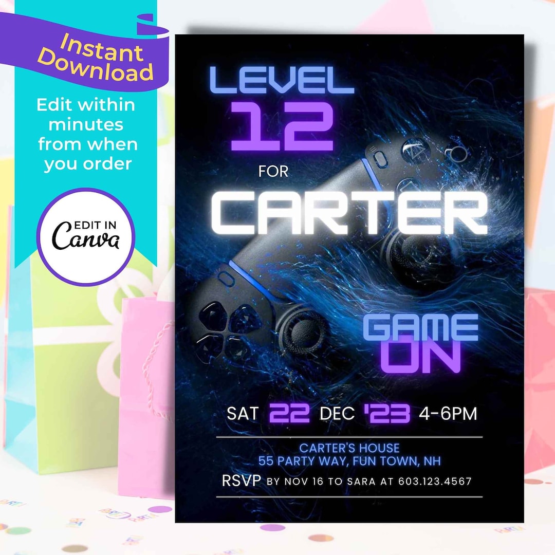 Editable Template for Video Game Birthday Party Invitation Gamer Party ...
