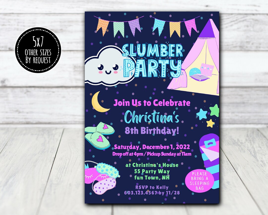 Slumber Party Birthday Party Invitation for Girl Sleepover Party Invite ...