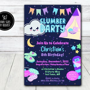 Slumber Party Birthday Party Invitation for Girl Sleepover Party Invite ...