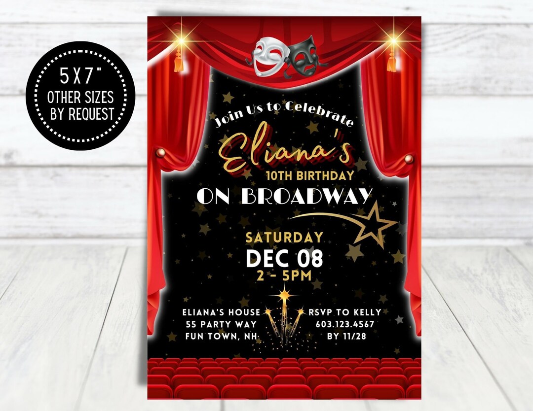 Theater Birthday Party Invitation Girl Broadway Party Invite Girl ...