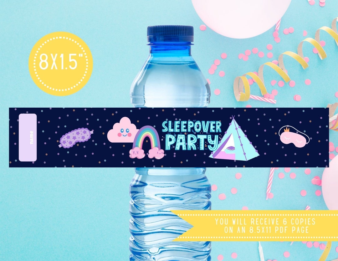 Water Bottle Labels for a Pajama Party, Slumber Party Drink Label ...