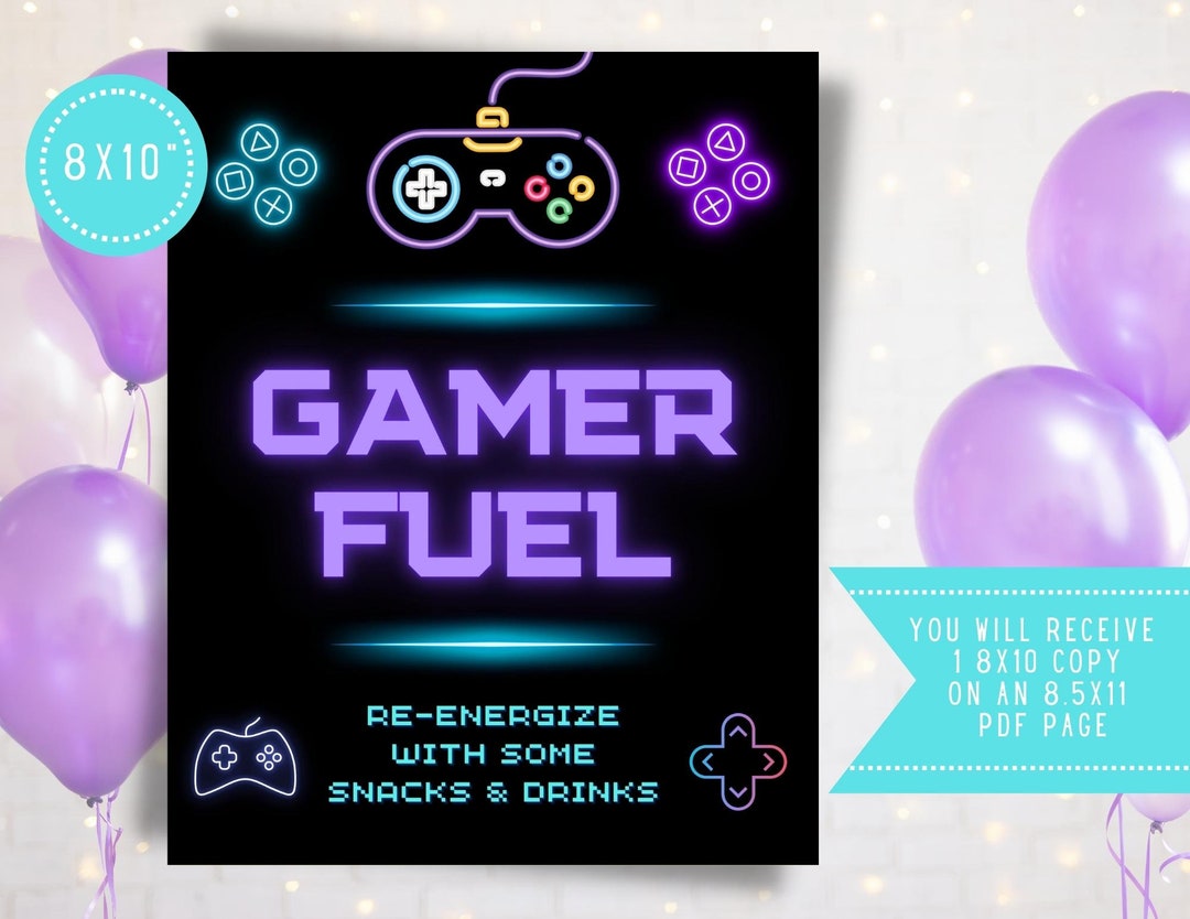 Food Table Sign for a Video Game Party - Gamer Fuel Sign - Video Game ...