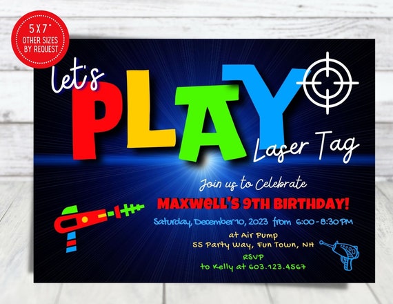 Laser Tag Party Invitation, Laser Tag Birthday Party Invite, Glow Party ...
