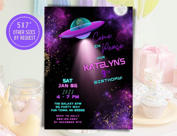 UFO Birthday Party Invitation - Aliens Invite - Outer Space Birthday ...