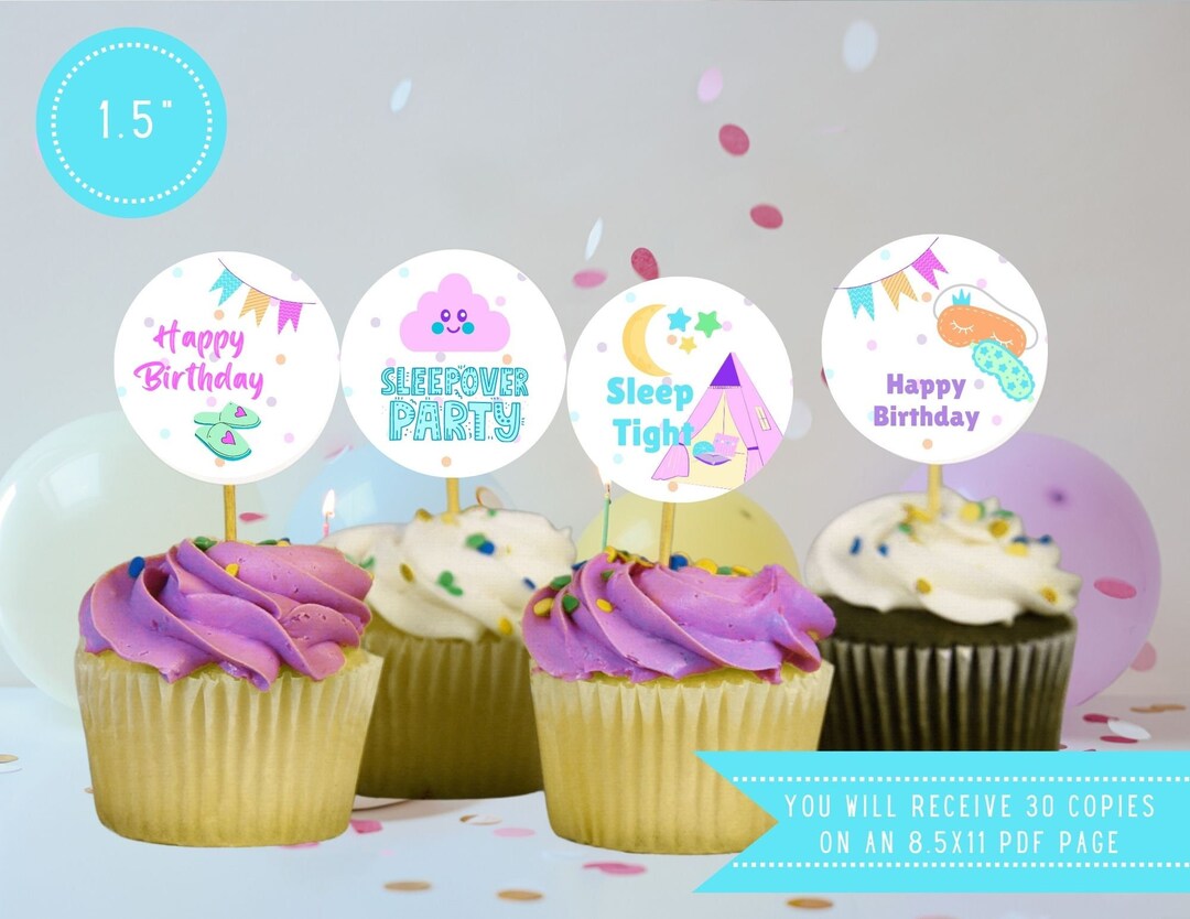 Slumber Party Cupcake Toppers Sleepover Party Decorations Pajama Party ...