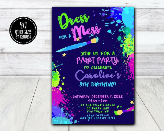 Painting Party Invitation - Splatter Paint Birthday Party Invite ...