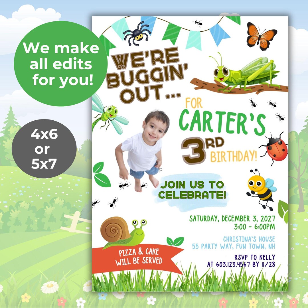 Personalized Insect Themed Birthday Invitation for Boy Birthday Party ...