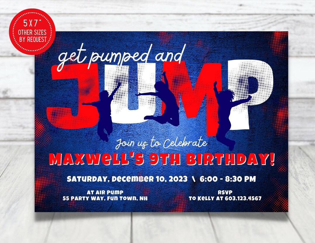Jumping Party Invitation for Trampoline Park Party Kids Jump Birthday ...