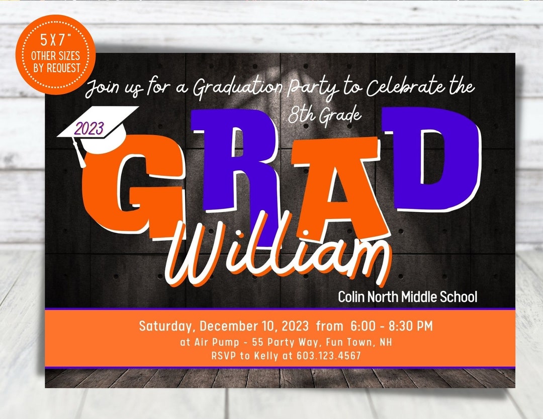 8th Grade Graduation Party Invitation, High School Graduation, Middle ...