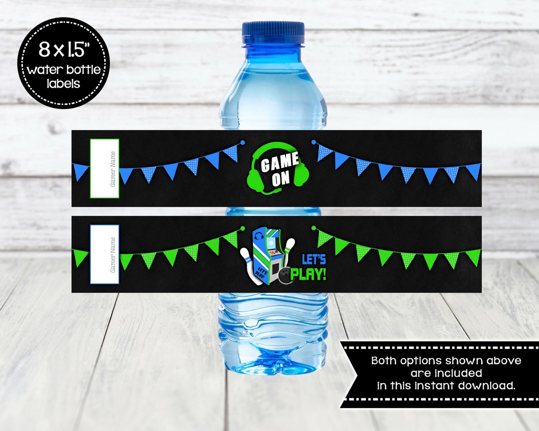 Arcade and Bowling Water Bottle Labels Instant Download Water Bottle ...