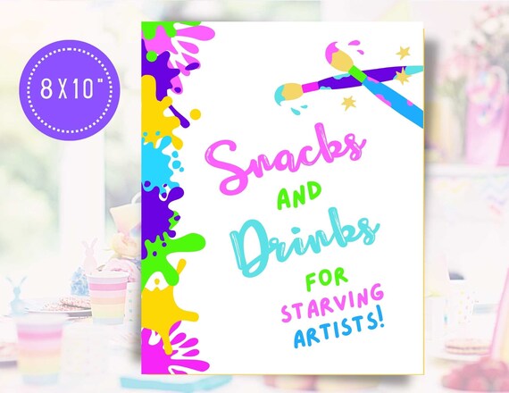 Art Birthday Party Food Sign - Paint Party Snacks and Drinks Sign ...