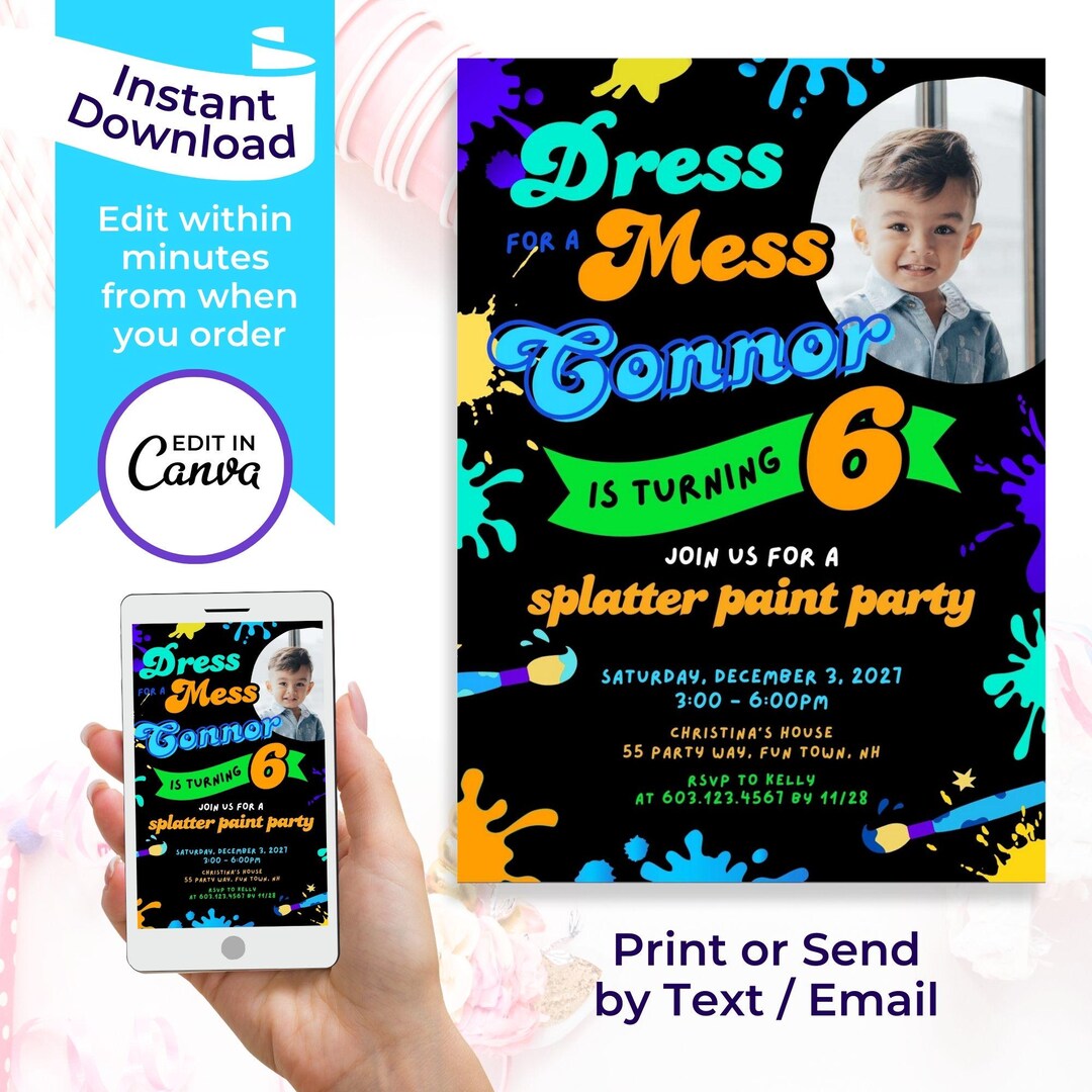 Editable Painting Birthday Party Invitation Template for Boy Birthday ...