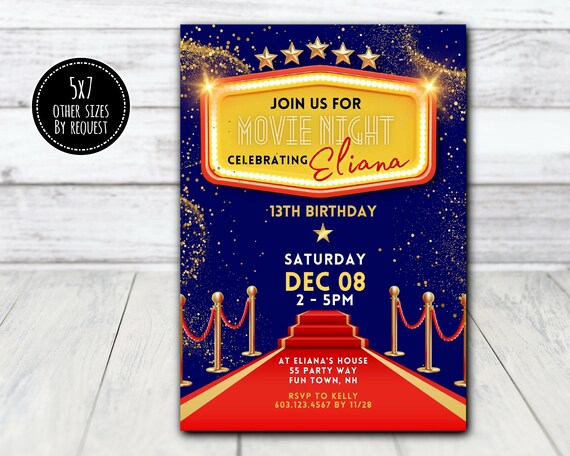 Theater Birthday Party Invitation - Adult Party Invite - Elegant Movie ...