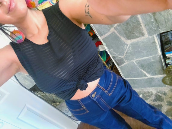 90s-Y2K Obe Black Sheer Club Kid E-Girl Sleeveless Top - Gem