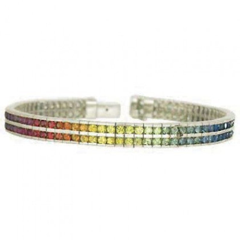 Multicolor Rainbow Sapphire Double Row Tennis Bracelet 925 Etsy