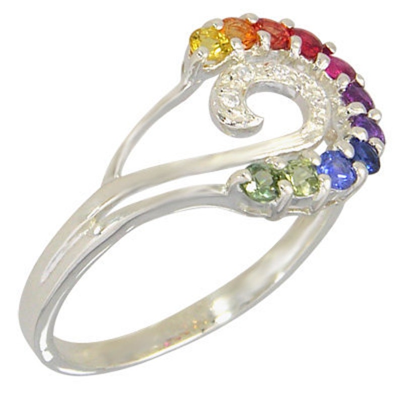 Multicolor Rainbow Sapphire And Diamond Swirl Ring 14k White Etsy