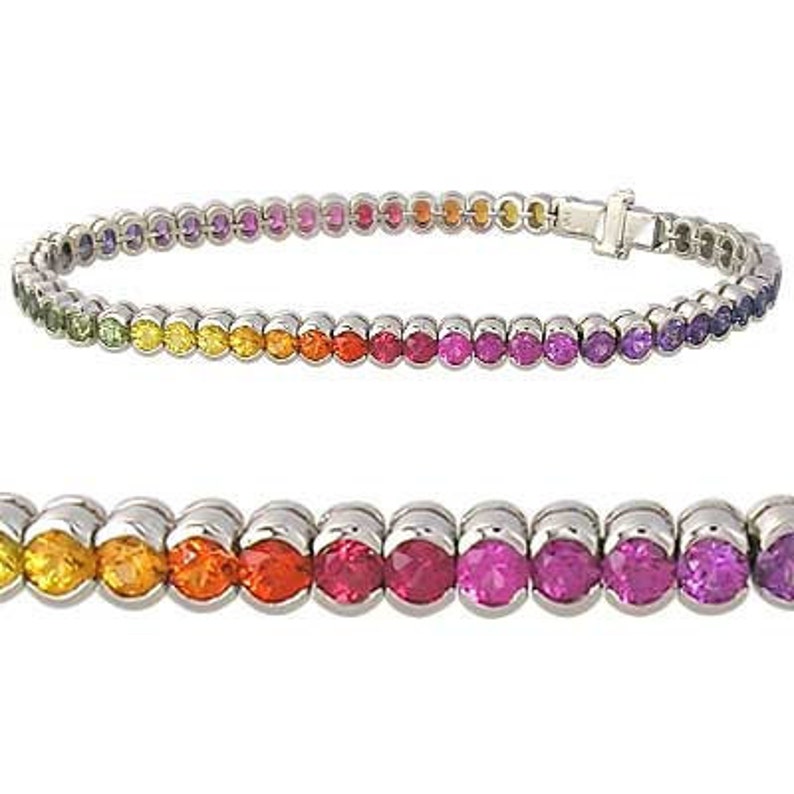 Multicolor Rainbow Sapphire Bezel Set Tennis Bracelet 925 Etsy
