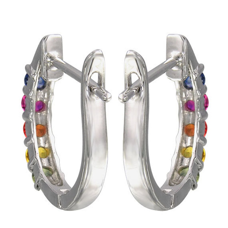 Multicolor Rainbow Sapphire Huggie Earrings Prong Set 925 Etsy