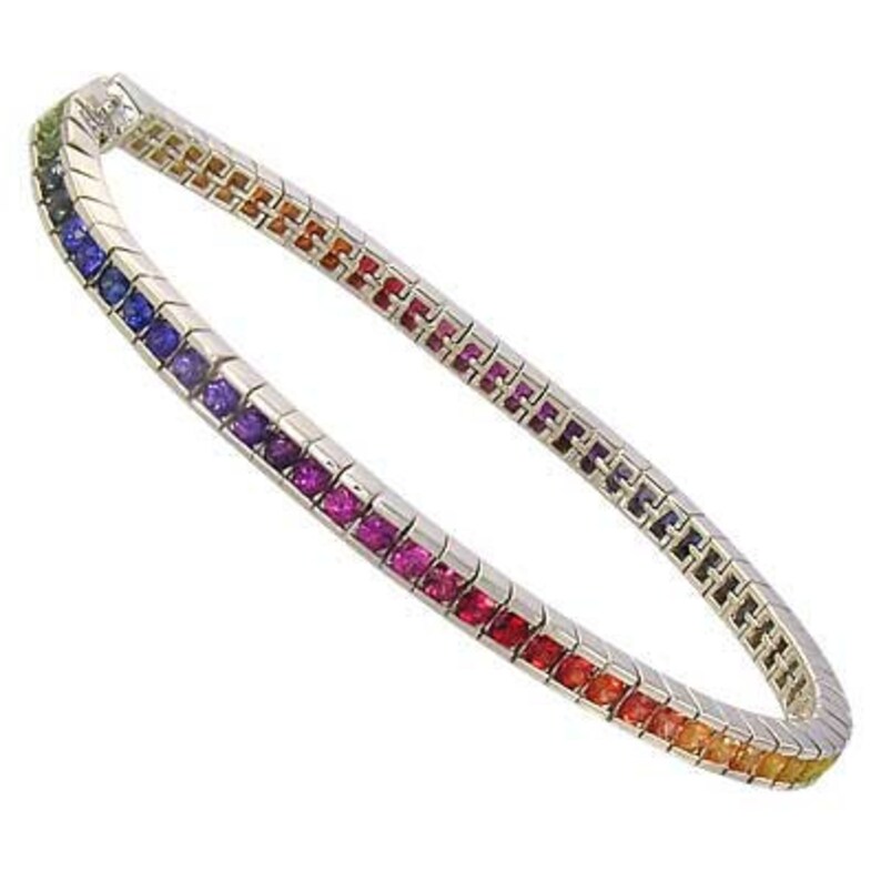12ct Multicolor Rainbow Sapphire Tennis Bracelet 925 Sterling Etsy