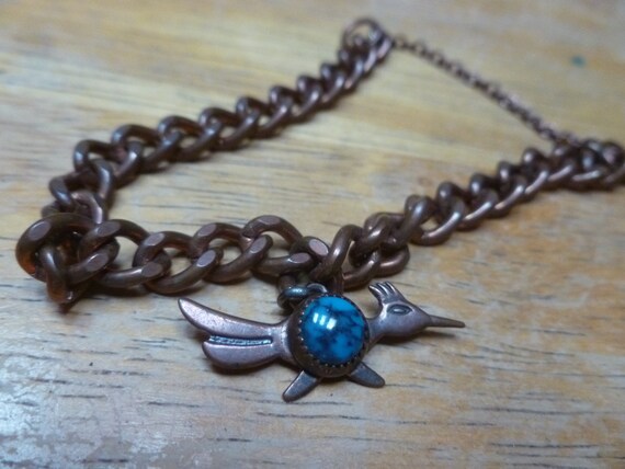 Solid Copper Bracelet with Road Runner & Turquoise St… - Gem