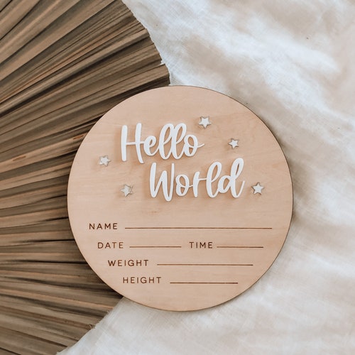 Hello World Sign Baby Announcement Hello World Wooden Sign - Etsy
