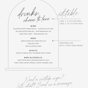 Bar Menu, Drinks Menu, Bar Sign, Acrylic Drink Menu, Arch Menu, Acrylic ...