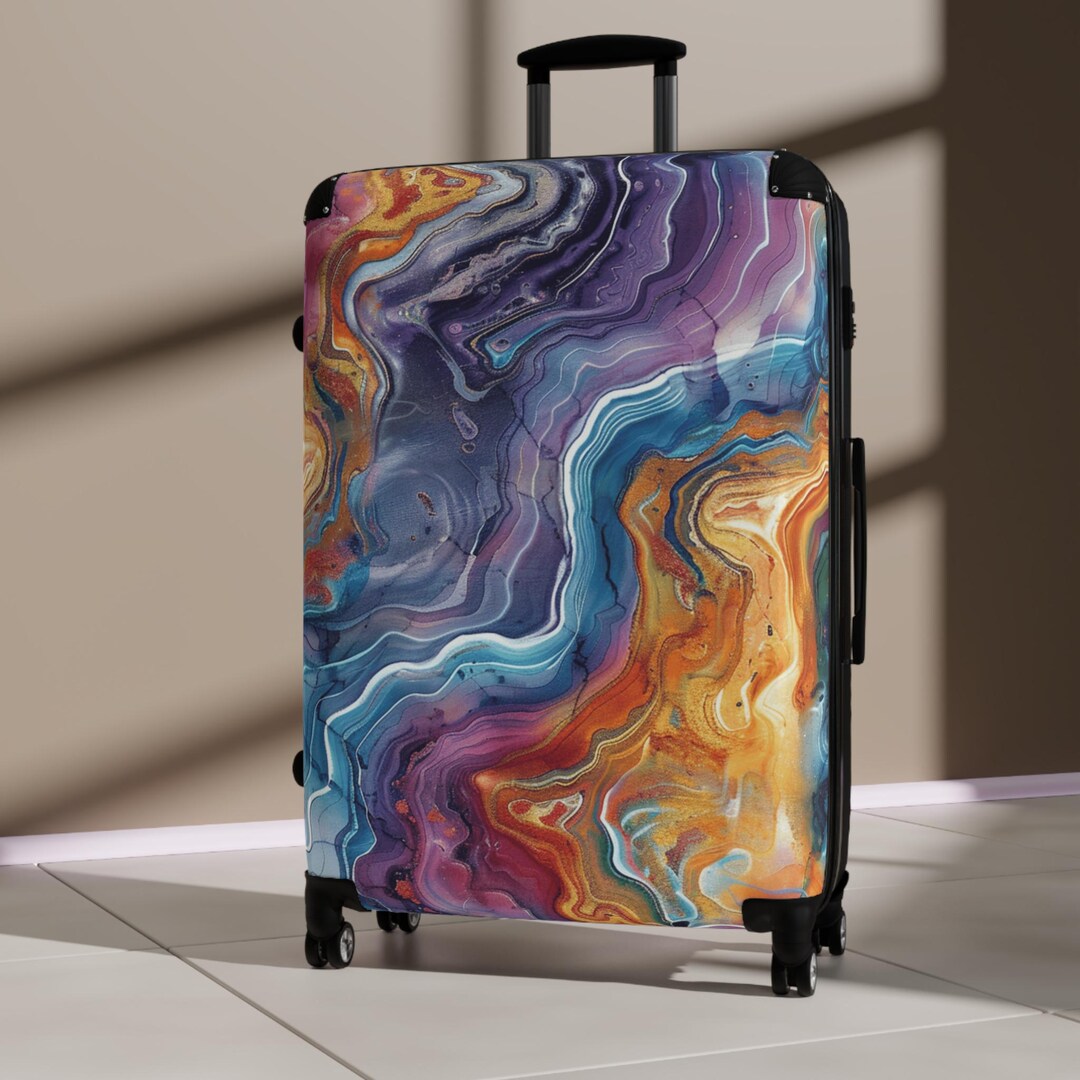 Marble Print Suitcases Multicolor Travel Luggage, Hardshell Spinner, 4 ...