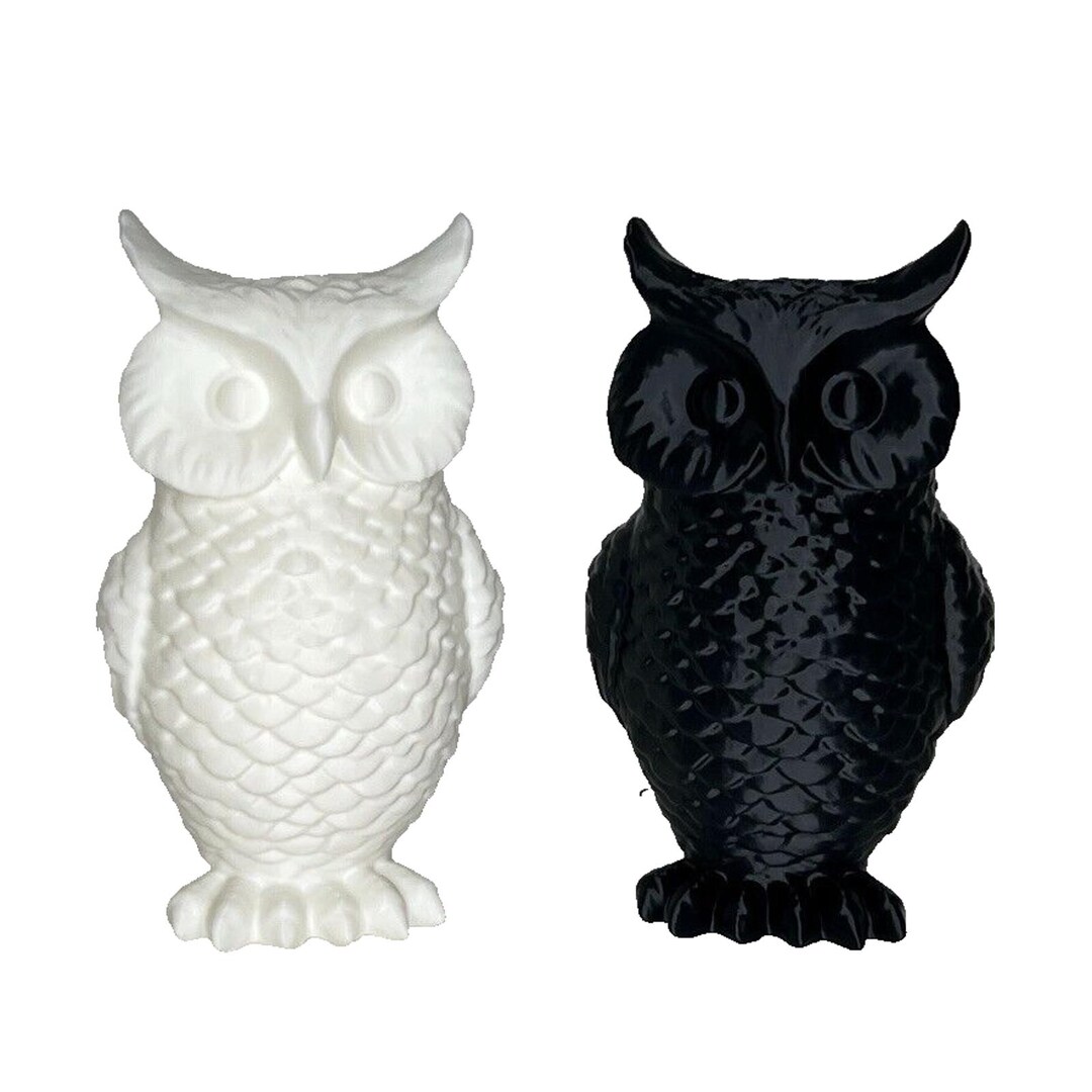 Owl Figurines Set of 2 Black & White Plastic Modern Home Decor Animal ...