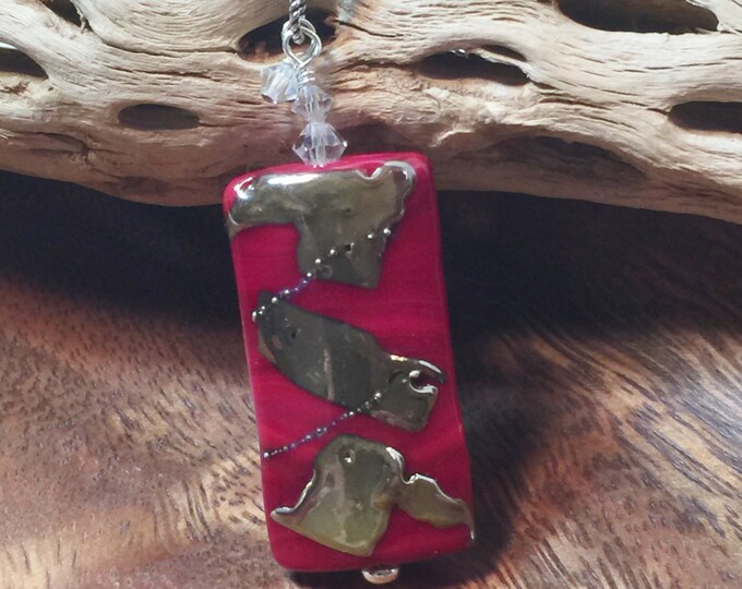 Glass Pendant Necklace, Red Focal Glass Bead With Crystals - Etsy