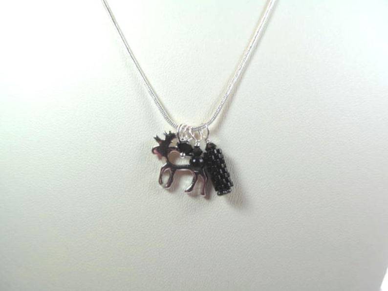 Necklace Moose Charm With Black Crystal and Black Beaded Bead - Etsy