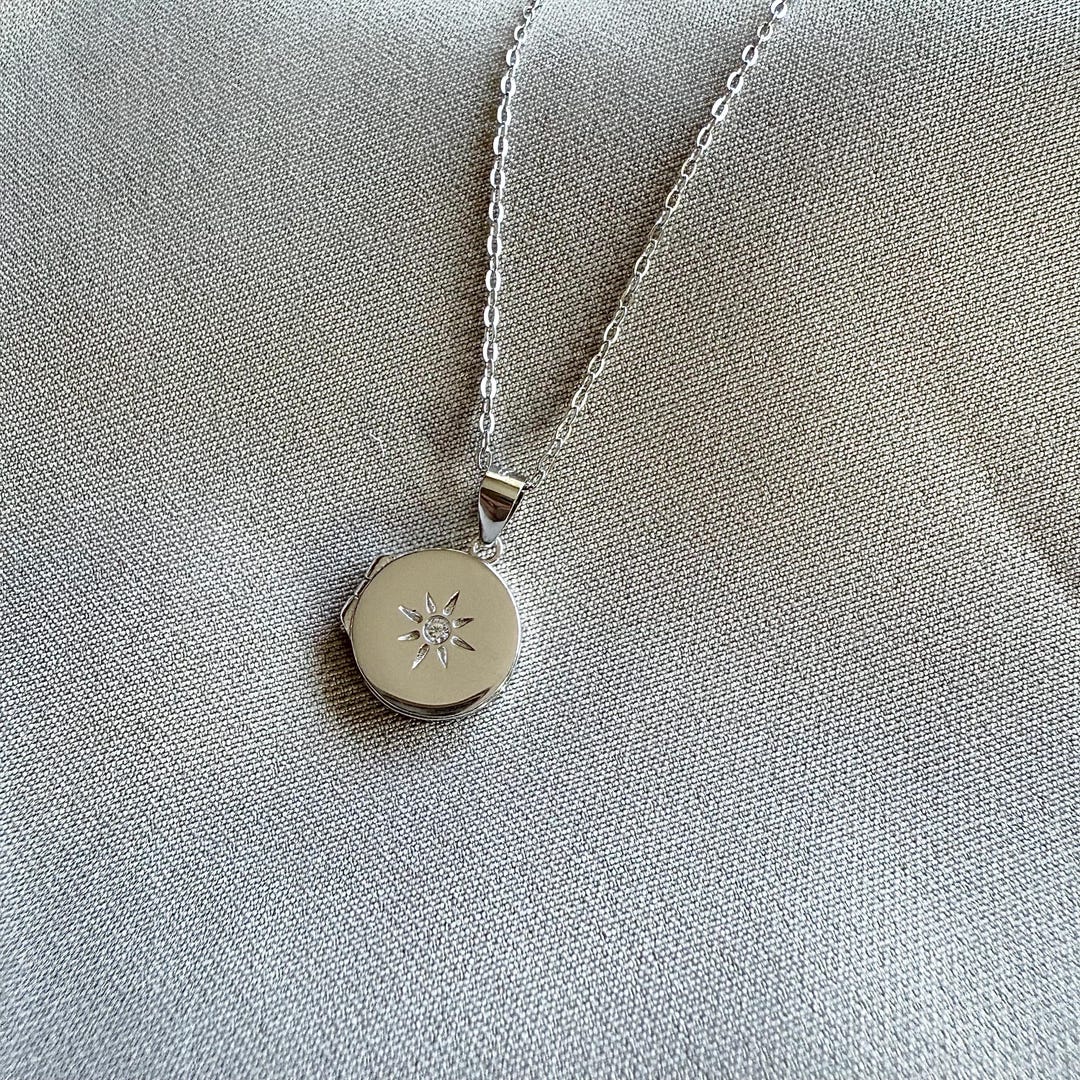Round Star Locket . Sterling Silver Round Locket With Cubic Zirconia ...